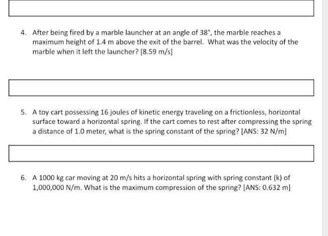 Solved 4 After Being Fired By A Marble Launcher At An Angle Chegg