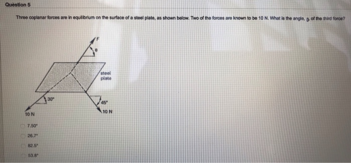 Solved Question 5 Three coplanar forces are in equilibrium | Chegg.com
