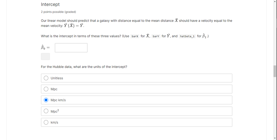 Solved 2 points possible (graded) Our linear model should | Chegg.com