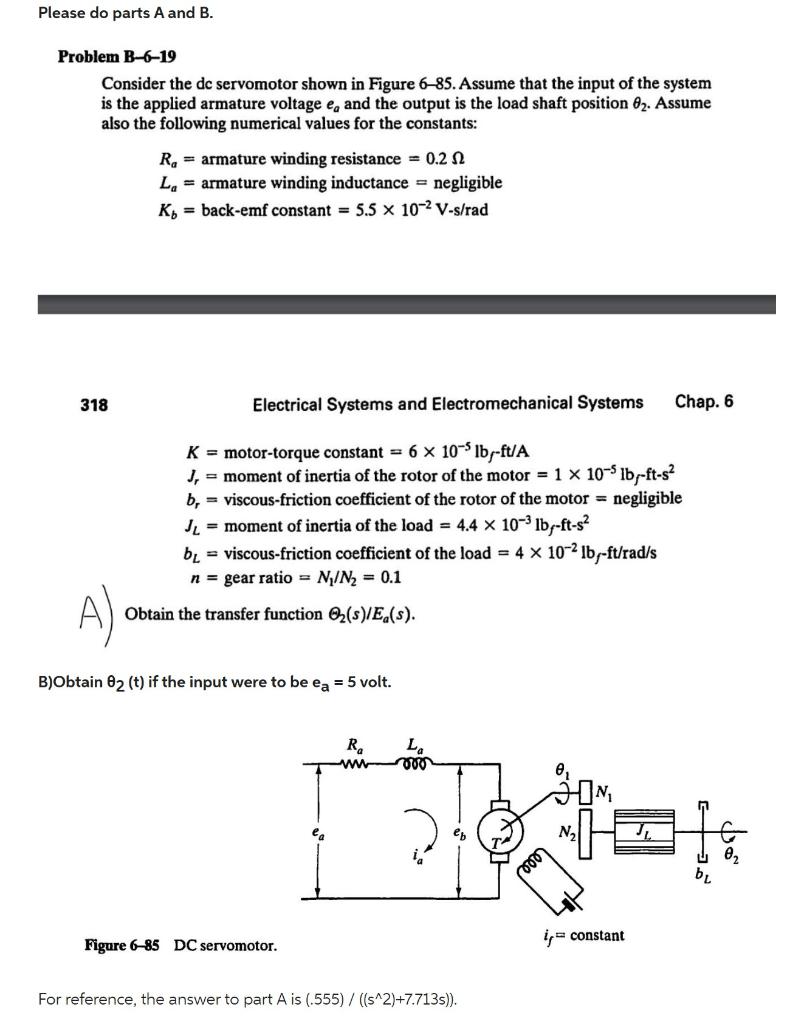 Solved Problem B-6-19 Consider the dc servomotor shown in | Chegg.com
