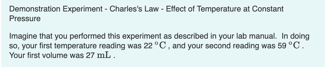 Solved Demonstration Experiment - Charles's Law - Effect of | Chegg.com