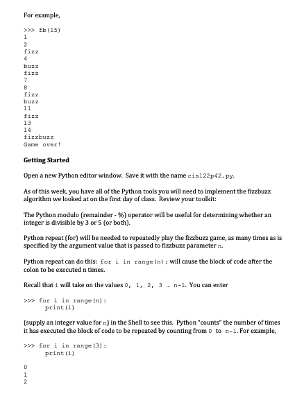 Solved Background - Fizzbuzz Recall that fizzbuzz is played | Chegg.com