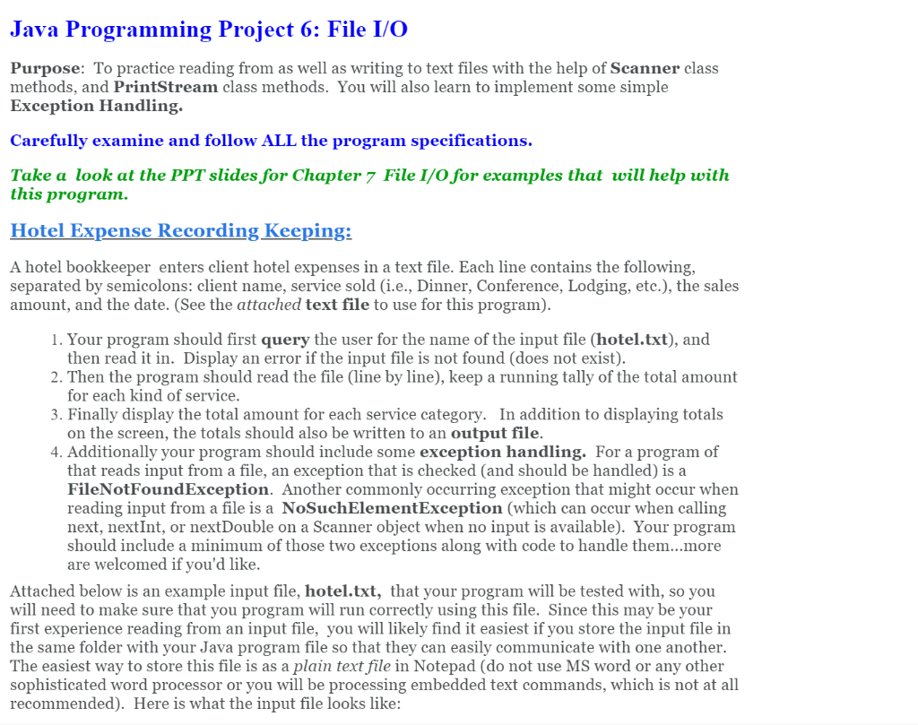 Solved Java Programming Project 6: File I/O Purpose: To | Chegg.com