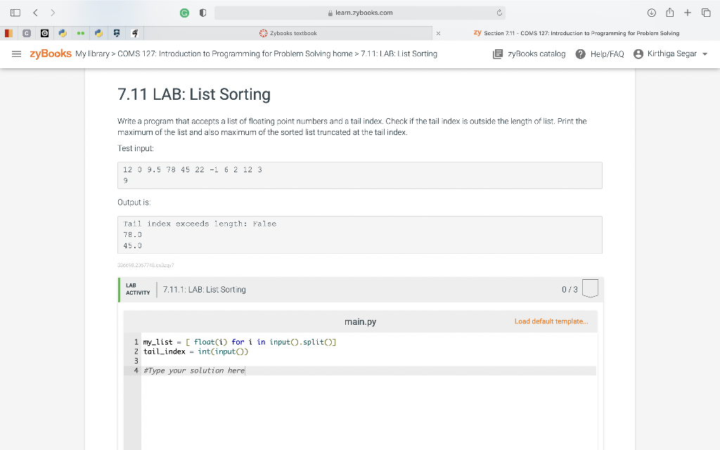 Solved 7.11 LAB: List Sorting Write a program that accepts a | Chegg.com