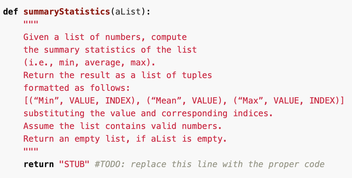 Solved def summaryStatistics (alist): Given a list of | Chegg.com