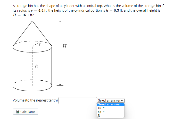 Solved A storage bin has the shape of a cylinder with a | Chegg.com