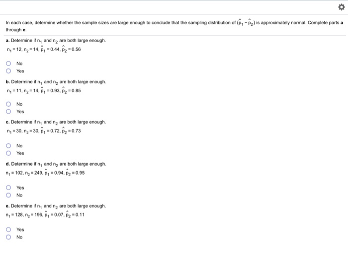 Solved in each case, determine whether the sample sizes are | Chegg.com