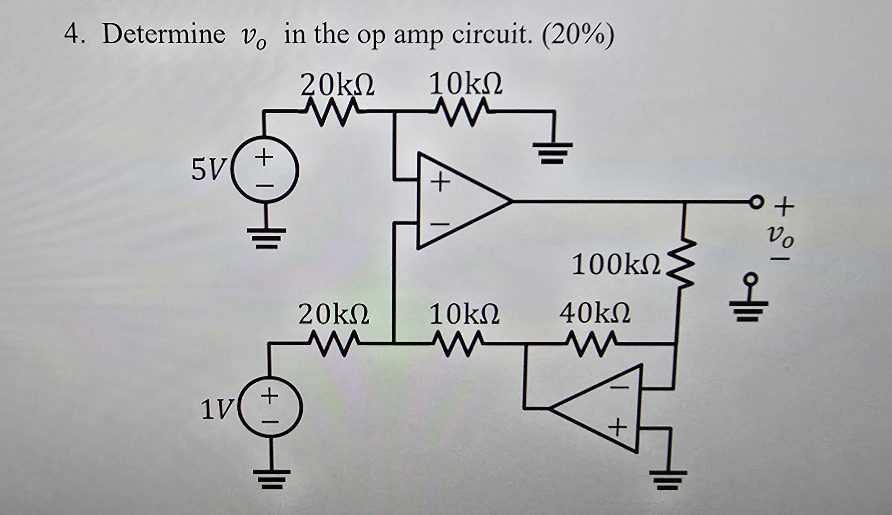 Solved Determine v0 in ﻿the op ﻿amp circuit. (20%) | Chegg.com