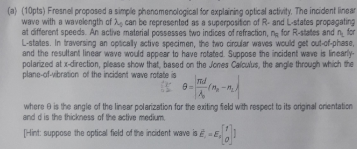 Solved Fresnel proposed a simple phenomenological for | Chegg.com