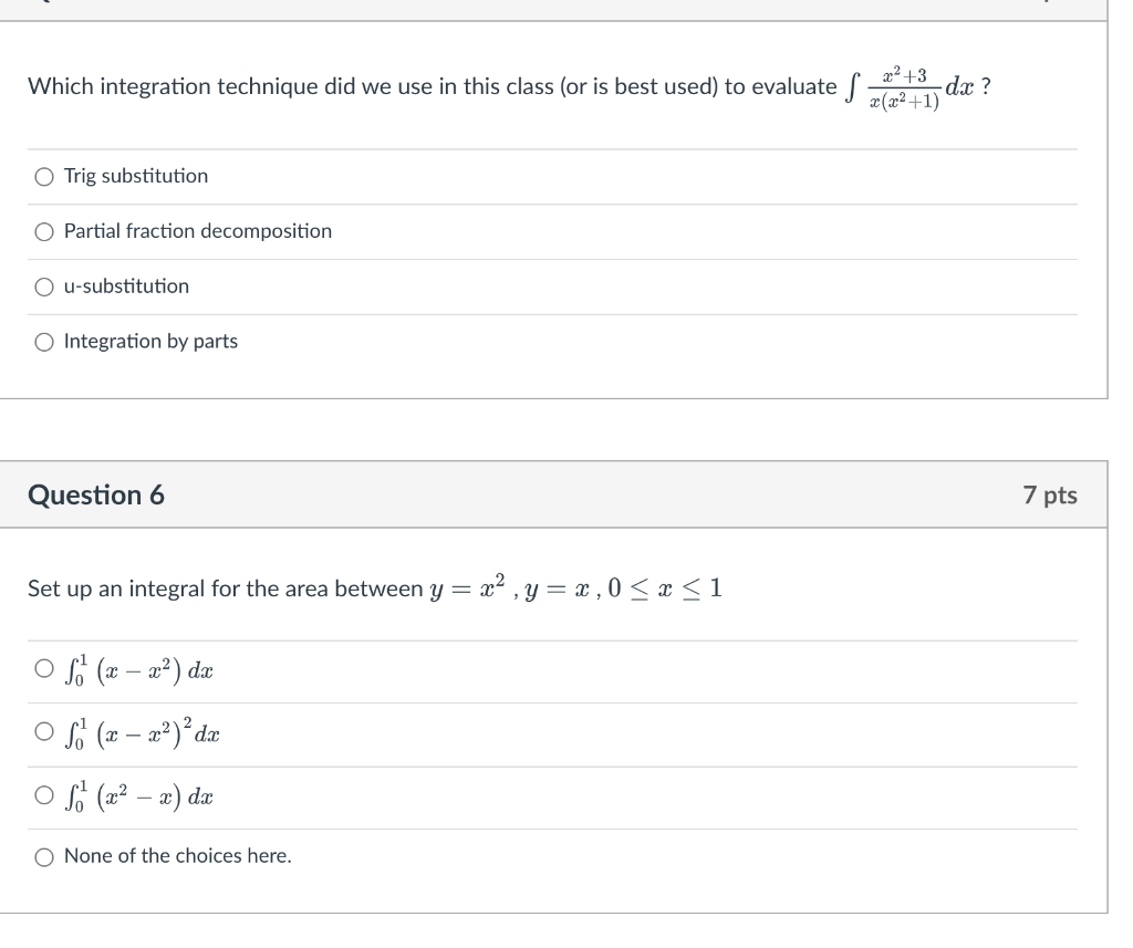 Solved Which integration technique did we use in this class | Chegg.com