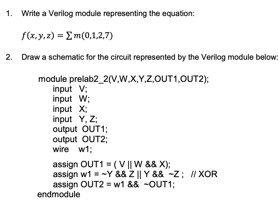Solved 1. Write a Verilog module representing the equation: | Chegg.com