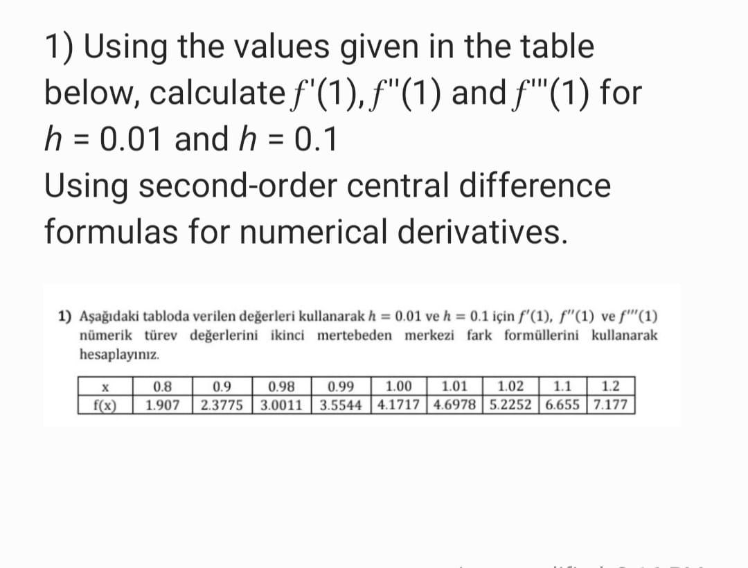 Solved 1) Using the values given in the table below, | Chegg.com