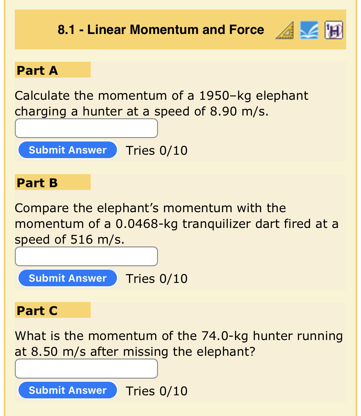 Solved Calculate the momentum of a 1950−kg elephant charging | Chegg.com