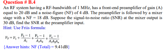 Question # B.4 An RF system having a RF-bandwidth of | Chegg.com