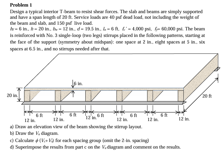 Solved Problem 1Design a typical interior T-beam to ﻿resist | Chegg.com