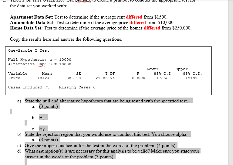 Solved the data set you worked with: Apartment Data Set: | Chegg.com