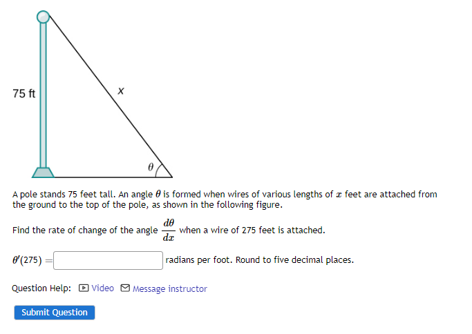 A pole stands 75 feet tall. An angle θ is formed when | Chegg.com