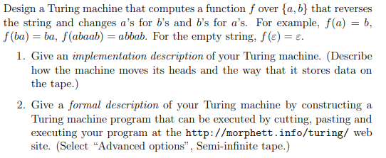 Design a Turing machine that computes a function f | Chegg.com