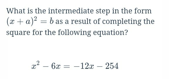 Solved What is the intermediate step in the form (x + a)2 = | Chegg.com