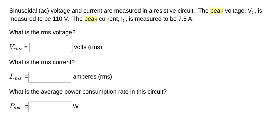 Solved Sinusoidal (ac) voltage and current are measured in a | Chegg.com