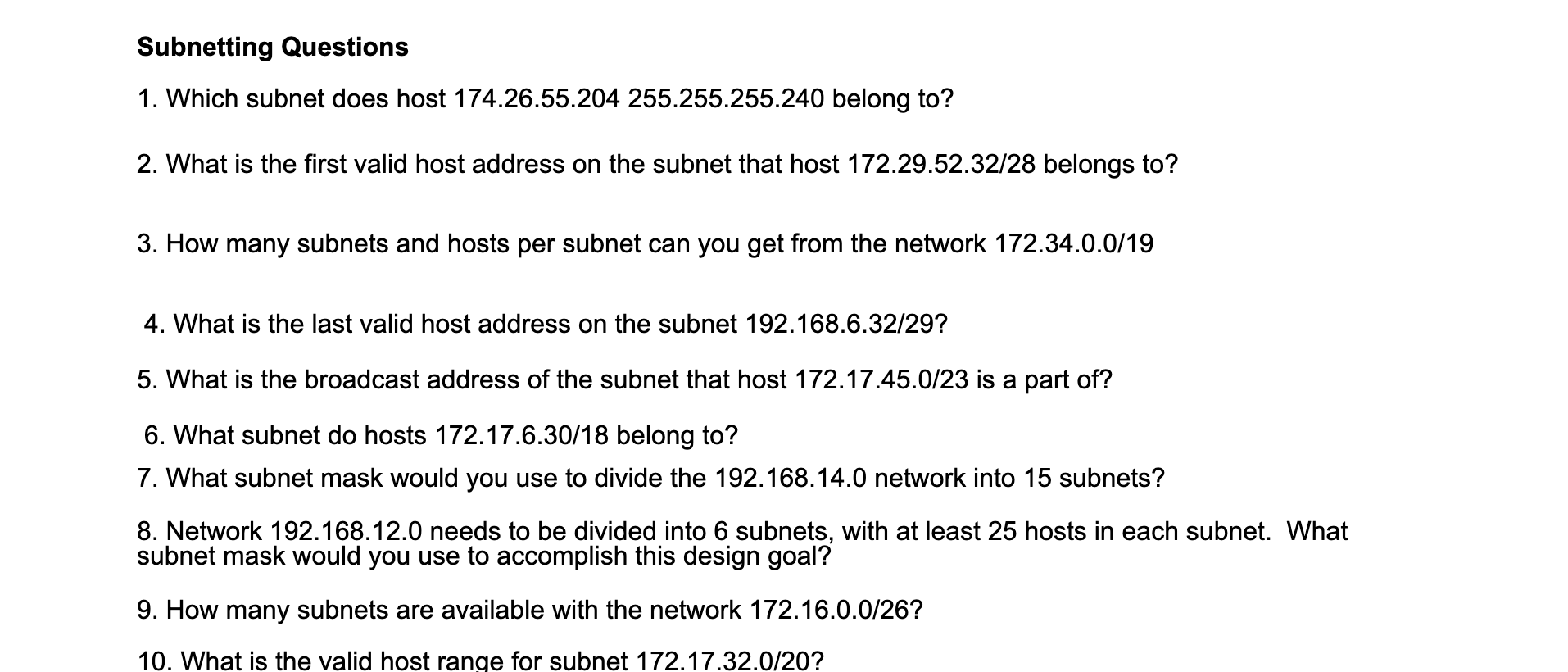 Solved Subnetting QuestionsWhich subnet does host | Chegg.com
