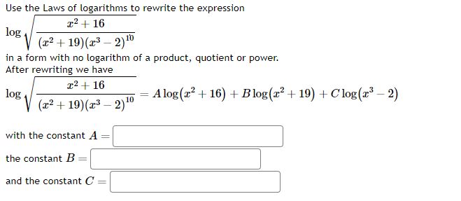 Solved Use the Laws of logarithms to rewrite the expression | Chegg.com