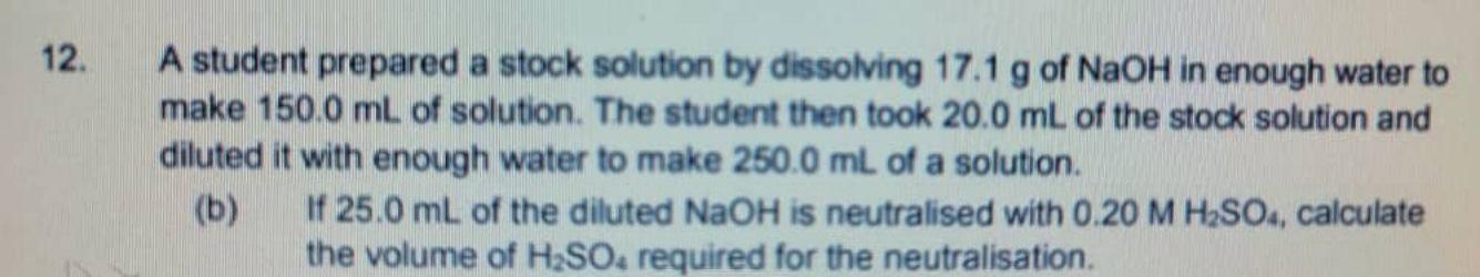 Solved 12. A student prepared a stock solution by dissolving | Chegg.com