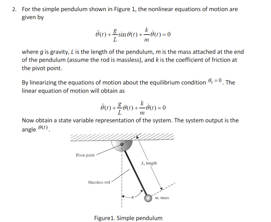 Solved For the simple pendulum shown in Figure 1, the | Chegg.com