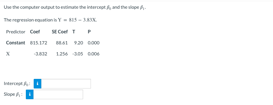 Solved Use the computer output to estimate the intercept β0 | Chegg.com