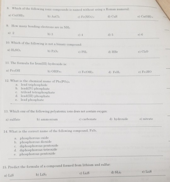 Solved 8 Which of the following ionic compounds is named | Chegg.com