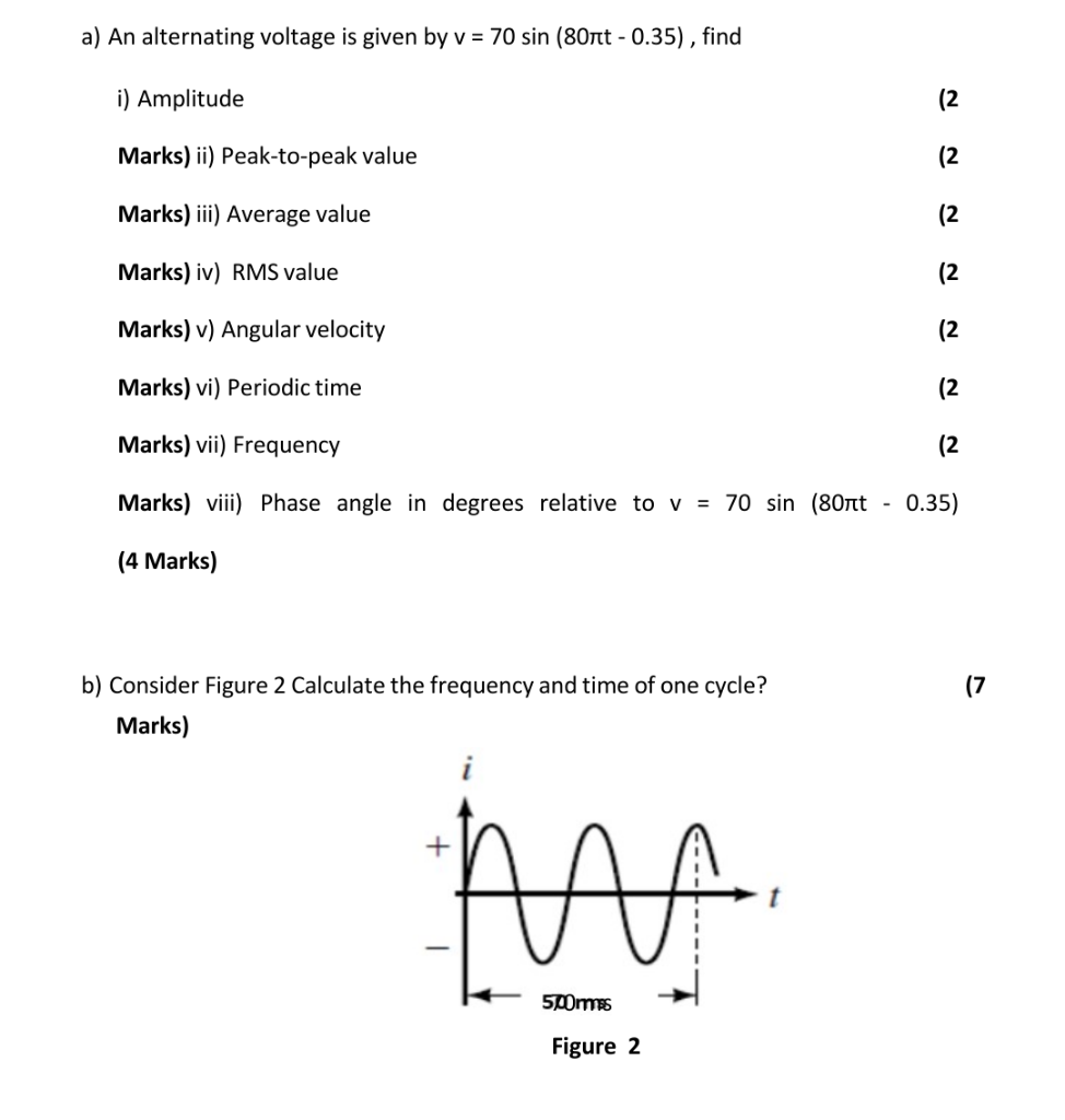 Solved a) An alternating voltage is given by v = 70 | Chegg.com