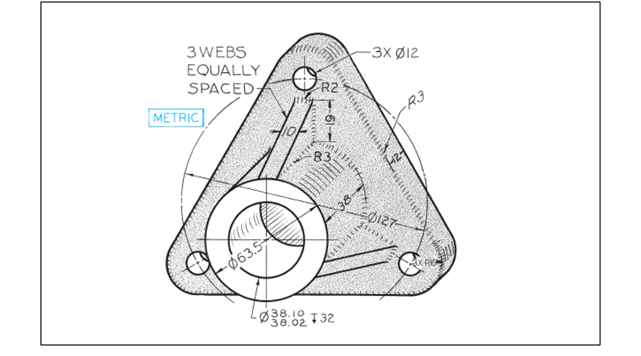 Solved -3X Ø12 3 WEBS EQUALLY SPACED R2 -R3 METRIC >> R3 | Chegg.com