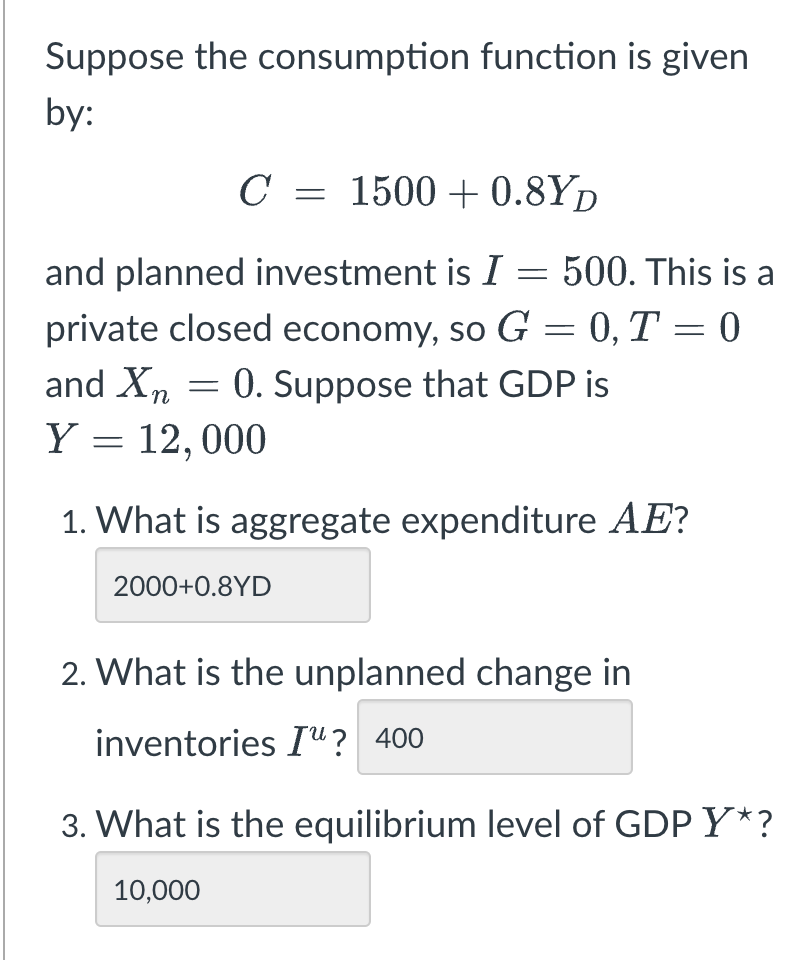 Solved Suppose the consumption function is given by: | Chegg.com