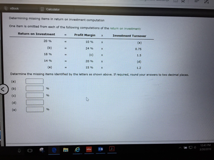 Solved eBook Calculator Determining missing items in return | Chegg.com