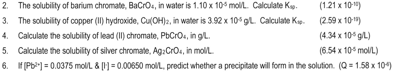 Solved 2. The solubility of barium chromate, BaCrO4, in | Chegg.com