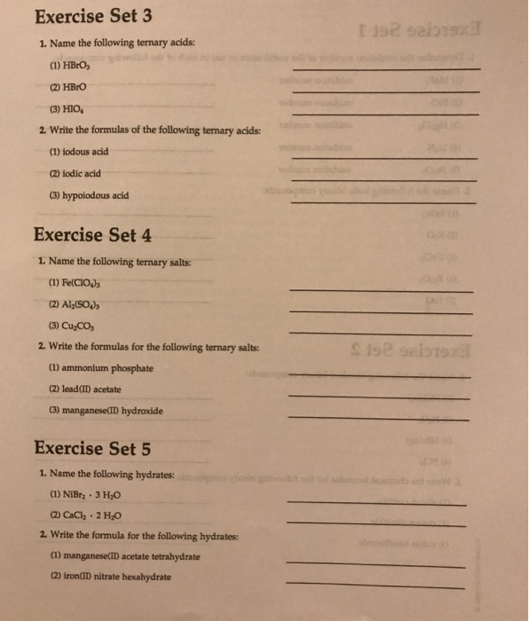 Solved Exercise Set 3 1. Name the following ternary acids: | Chegg.com