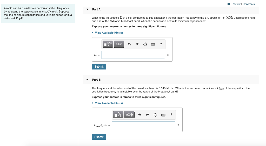 Solved A Review Constants Part A A radio can be tuned into a | Chegg.com