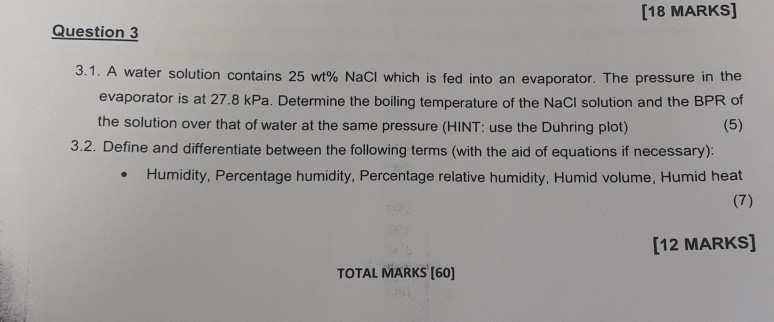 Solved (18 MARKS] Question 3 3.1. A water solution contains | Chegg.com