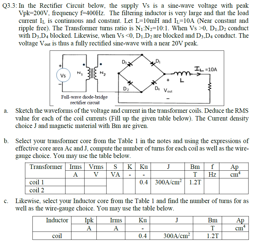Solved Q3.3: In the Rectifier Circuit below, the supply Vs | Chegg.com