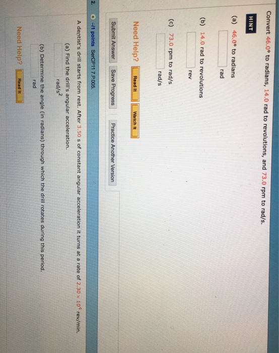 Solved Convert 46.09 to radians, 14.0 rad to revolutions, | Chegg.com