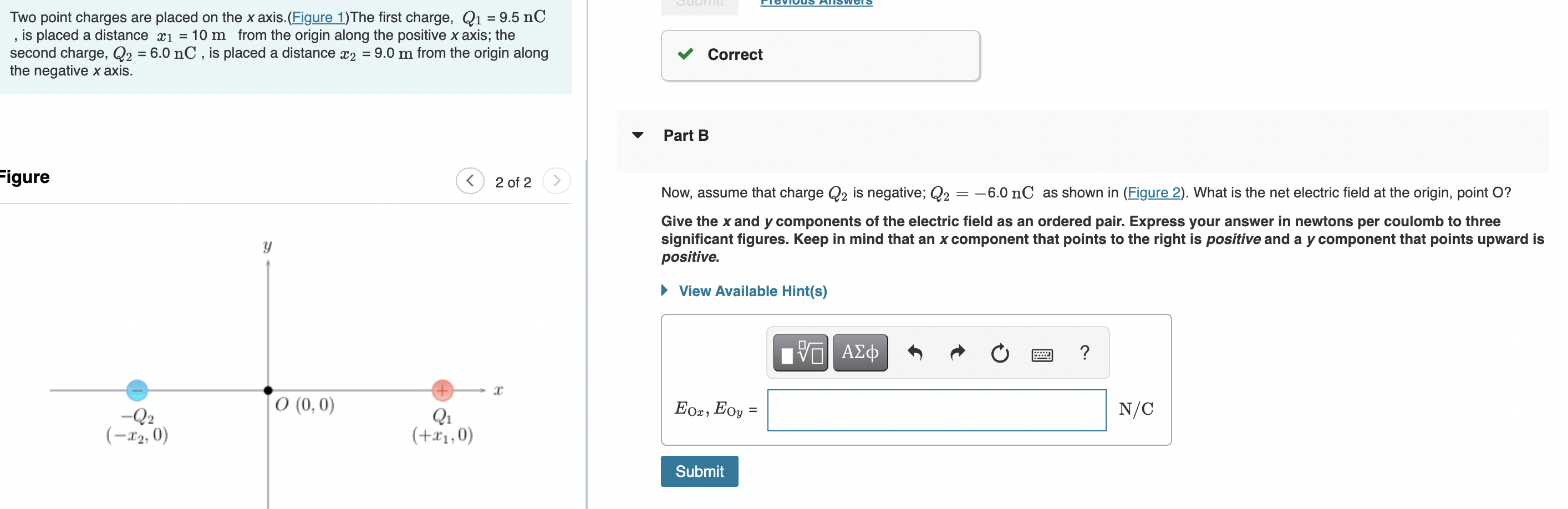 Solved Two point charges are placed on the x axis. (Figure | Chegg.com