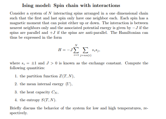 Solved Ising model: Spin chain with interactions Consider a | Chegg.com