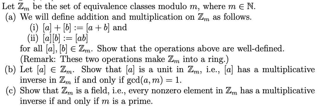 Solved Let Zm be the set of equivalence classes modulo m, | Chegg.com