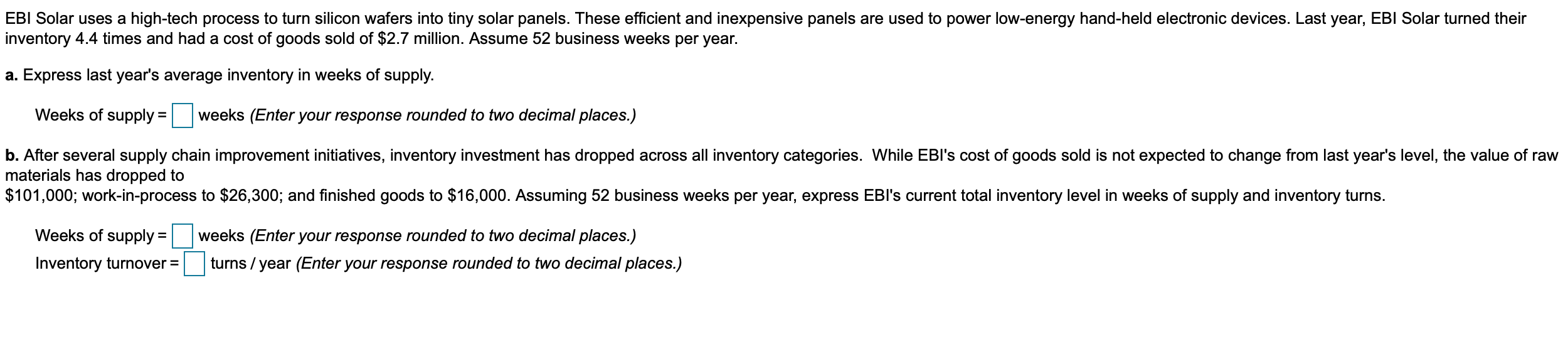 Solved EBI Solar uses a high-tech process to turn silicon | Chegg.com