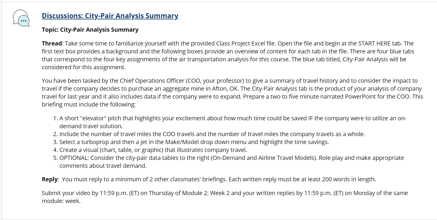 Solved Discussions: City-Pair Analysis Summary. Topic: | Chegg.com