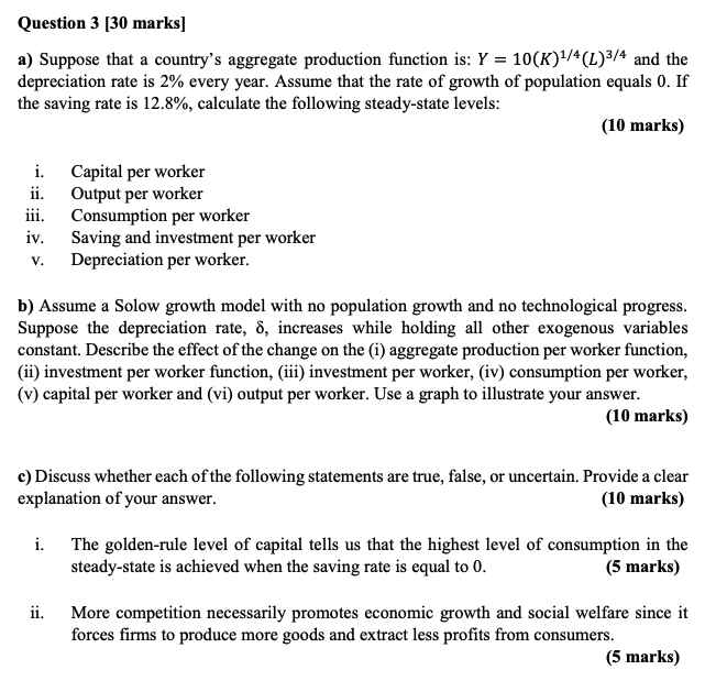 a) Suppose that a country's aggregate production | Chegg.com