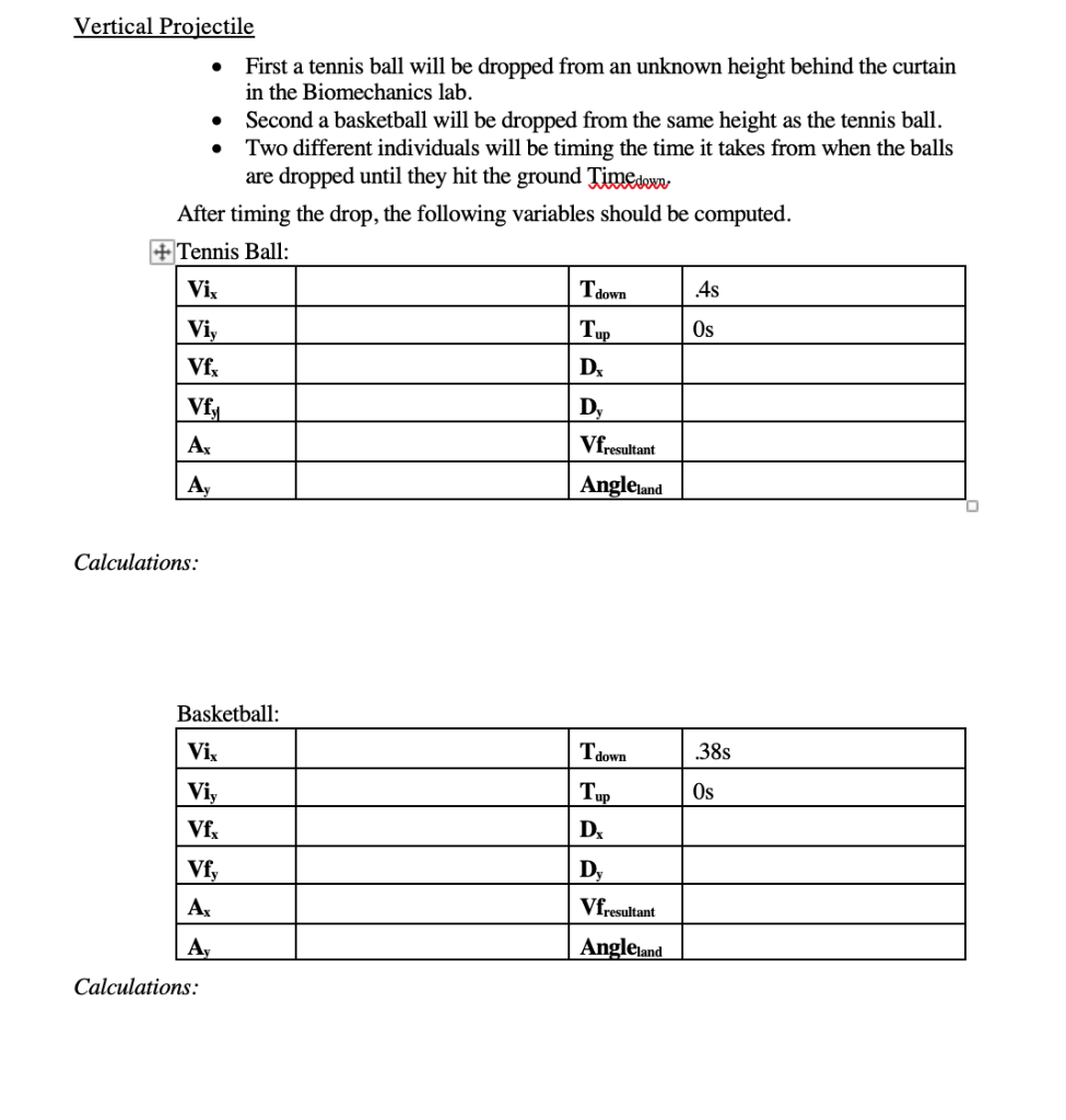 Solved Vertical Projectile First a tennis ball will be | Chegg.com