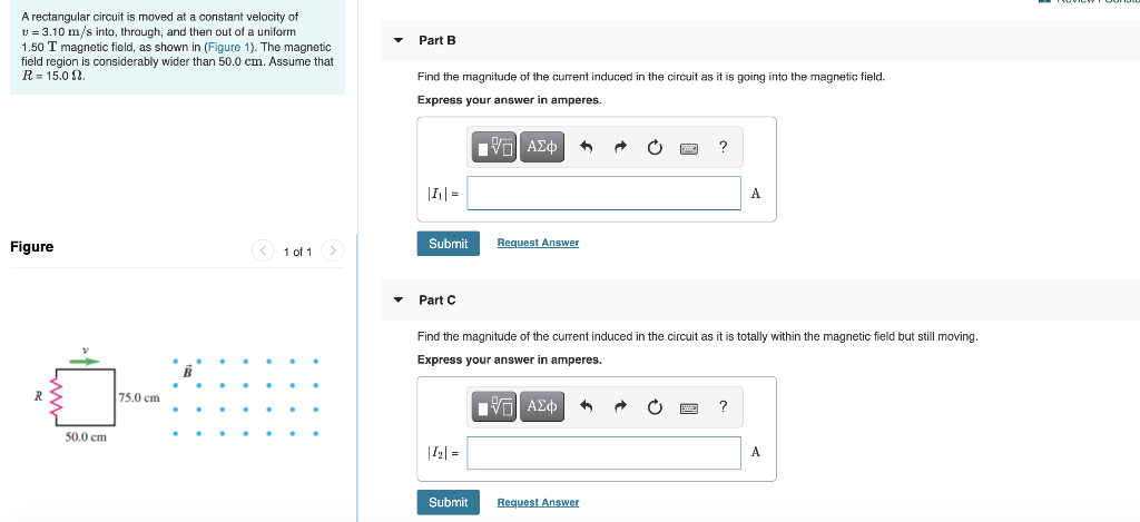 Solved Part B A rectangular circuit is moved at a constant | Chegg.com