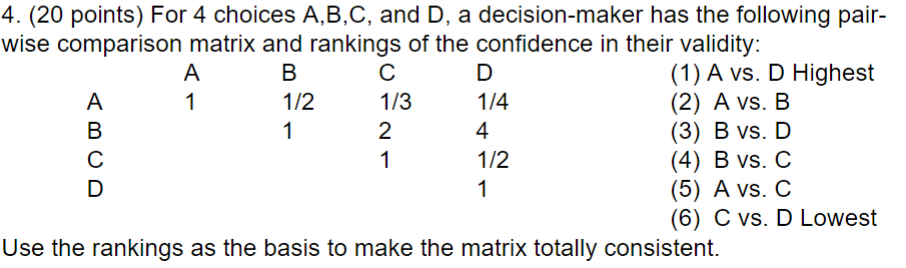 Solved C D 4. (20 points) For 4 choices A,B,C, and D, a | Chegg.com