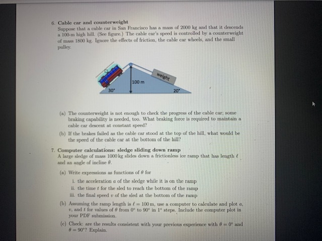 Solved 6. Cable car and counterweight Suppose that a cable | Chegg.com